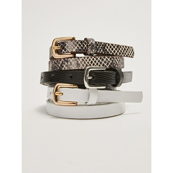 Deri Görünümlü İnce Kadın Kemer 3'Lü Deri Görünümlü İnce Kadın Kemer 3'Lü