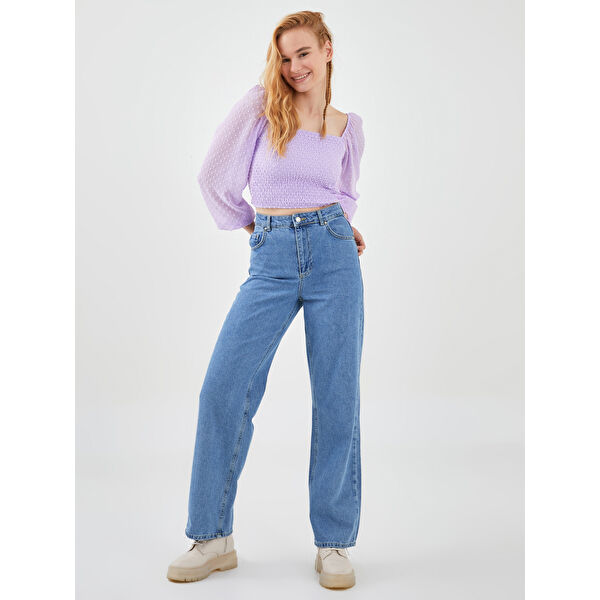 Kare Yaka Gipe Detaylı Uzun Kollu Crop Kadın Bluz Kare Yaka Gipe Detaylı Uzun Kollu Crop Kadın Bluz