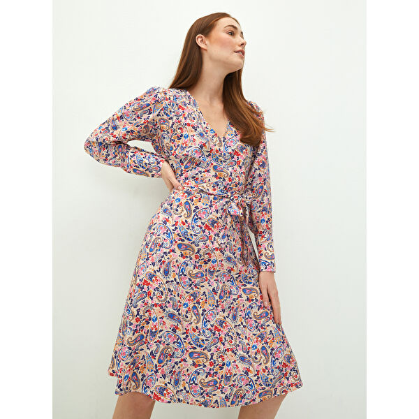 V Yaka Desenli Uzun Kollu Poplin Kadın Elbise V Yaka Desenli Uzun Kollu Poplin Kadın Elbise