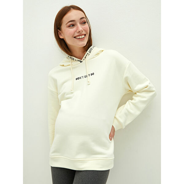Kapüşonlu Baskılı Uzun Kollu Hamile Sweatshirt