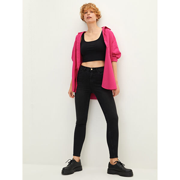 Yüksek Bel Süper Skinny Fit Düz Kadın Jean Pantolon Yüksek Bel Süper Skinny Fit Düz Kadın Jean Pantolon