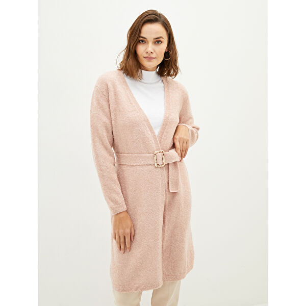 Şal Yaka Beli Kuşaklı Kadın Triko Hırka