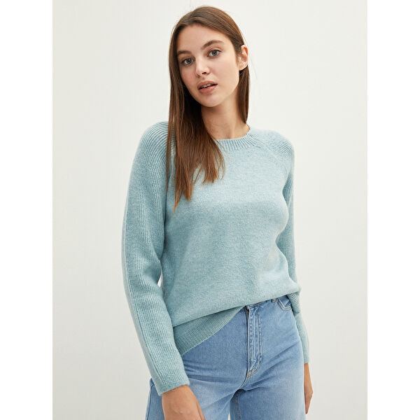 Bisiklet Yaka Düz Uzun Kollu Kadın Triko Kazak