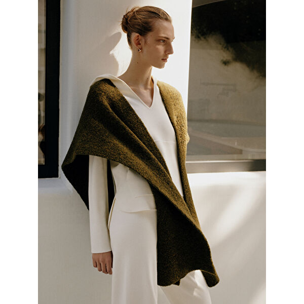 Şal Yaka Düz Cep Detaylı Kadın Triko Hırka