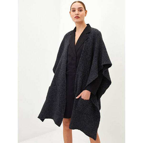 Şal Yaka Düz Cep Detaylı Kadın Triko Hırka