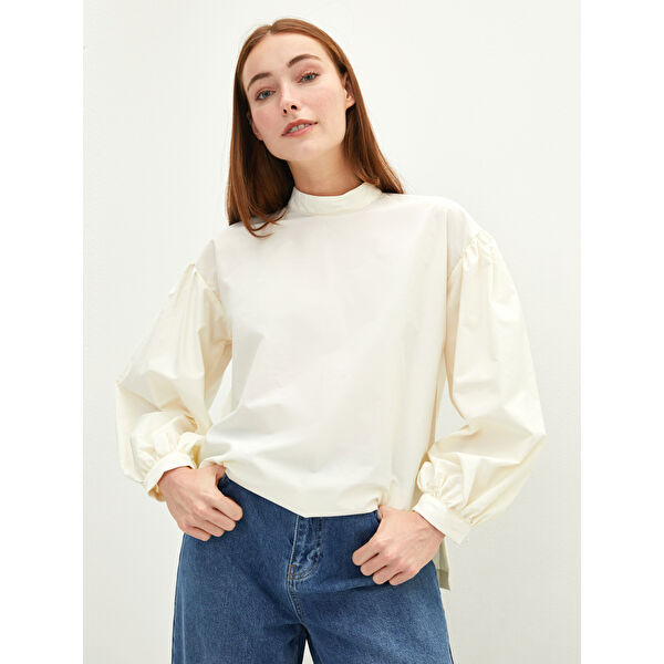 Dik Yaka Düz Uzun Kollu Poplin Kadın Bluz Dik Yaka Düz Uzun Kollu Poplin Kadın Bluz