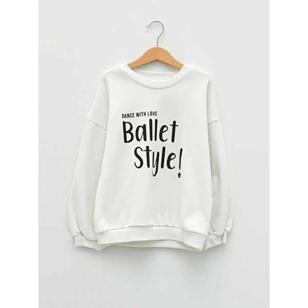 Bisiklet Yaka Yazı Baskılı Uzun Kollu Kız Çocuk Sweatshirt