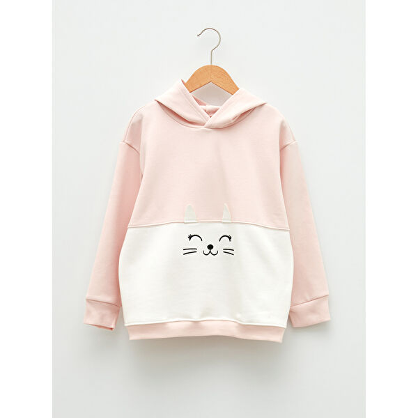 Kapüşonlu Nakış Detaylı Uzun Kollu Kız Çocuk Sweatshirt