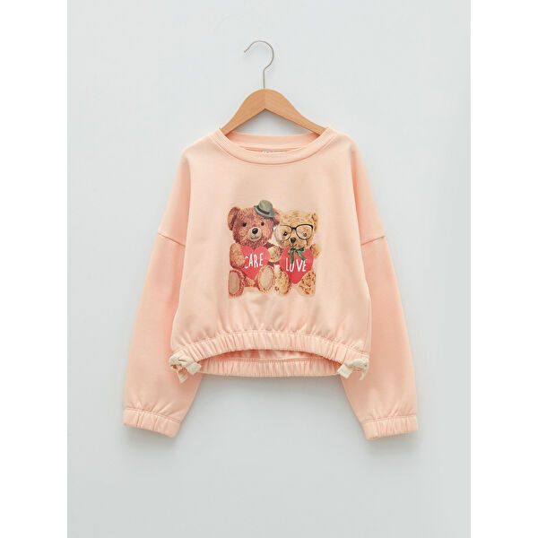 Bisiklet Yaka Baskılı Uzun Kollu Kız Çocuk Sweatshirt