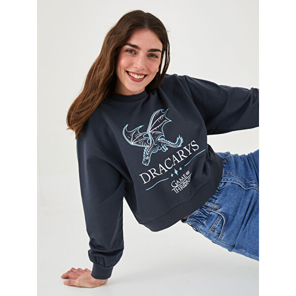 Bisiklet Yaka Game Of Thrones Baskılı Uzun Kollu Kadın Sweatshirt Bisiklet Yaka Game Of Thrones Baskılı Uzun Kollu Kadın Sweatshirt
