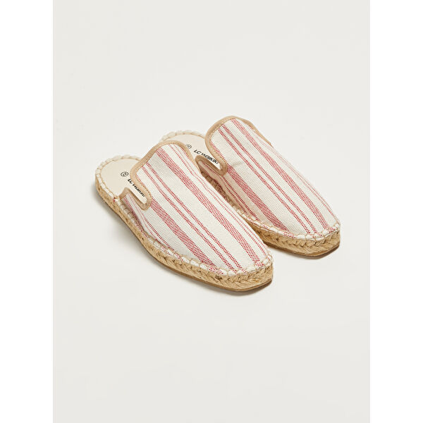 Çizgi Desenli Önü Kapalı Hasır Detaylı Kadın Terlik