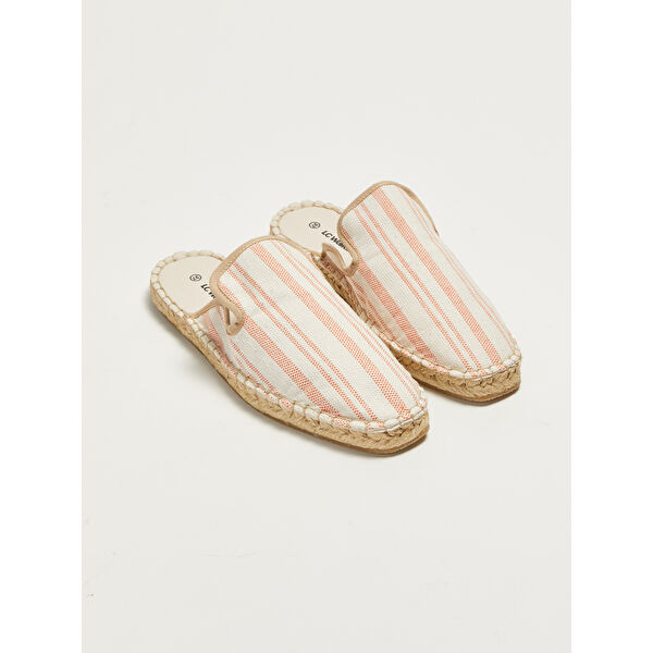Çizgi Desenli Önü Kapalı Hasır Detaylı Kadın Terlik