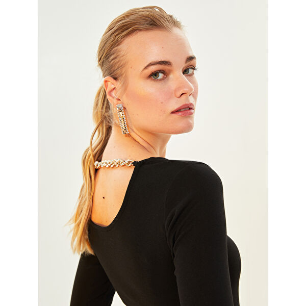 U Yaka Düz Uzun Kollu Kaşkorse Kadın Tişört