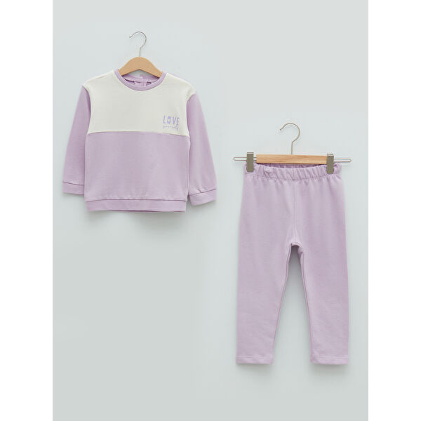 Bisiklet Yaka Uzun Kollu Kız Bebek Sweatshirt ve Pantolon 2'li Takım Bisiklet Yaka Uzun Kollu Kız Bebek Sweatshirt ve Pantolon 2'li Takım
