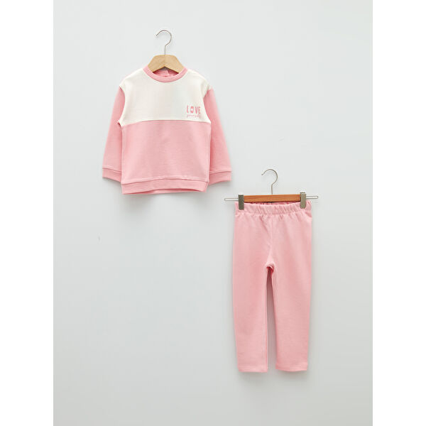 Bisiklet Yaka Uzun Kollu Kız Bebek Sweatshirt ve Pantolon 2'li Takım Bisiklet Yaka Uzun Kollu Kız Bebek Sweatshirt ve Pantolon 2'li Takım