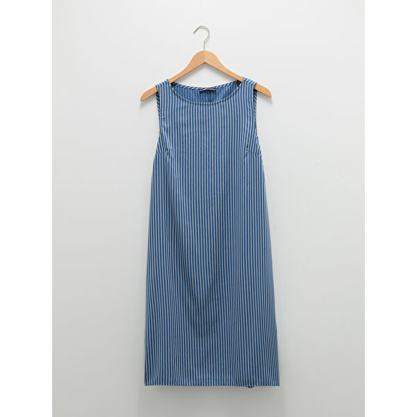 Bisiklet Yaka Kolsuz Çizgili Kadın Elbise