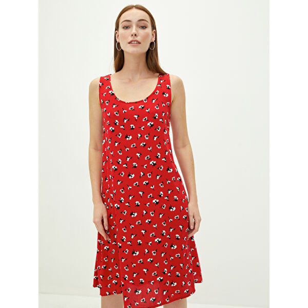 U Yaka Çiçekli Askılı A Kesim Viskon Kadın Elbise U Yaka Çiçekli Askılı A Kesim Viskon Kadın Elbise