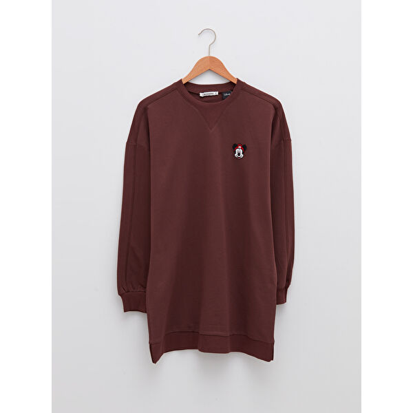 Bisiklet Yaka Mickey Mouse Nakışlı Uzun Kollu Kadın Tunik