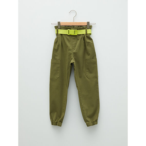 Beli Lastikli Basic Gabardin Kız Çocuk Jogger Pantolon ve Kemer Beli Lastikli Basic Gabardin Kız Çocuk Jogger Pantolon ve Kemer