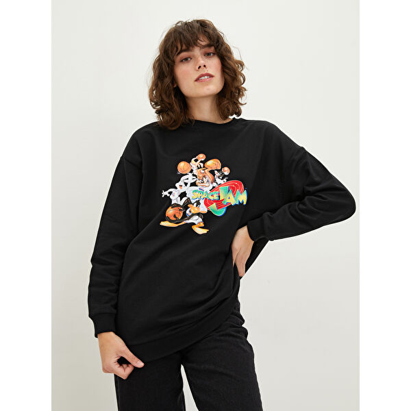 Bisiklet Yaka Space Jam Baskılı Uzun Kollu Kadın Sweatshirt Bisiklet Yaka Space Jam Baskılı Uzun Kollu Kadın Sweatshirt
