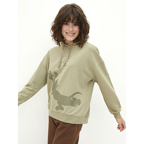 Kapüşonlu Tom ve Jerry Baskılı Uzun Kollu Kadın Sweatshirt Kapüşonlu Tom ve Jerry Baskılı Uzun Kollu Kadın Sweatshirt