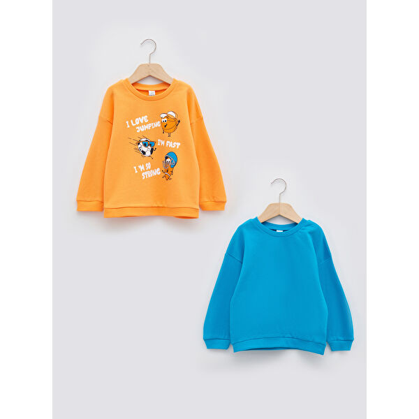 Bisiklet Yaka Uzun Kollu Pamuklu Erkek Bebek Sweatshirt 2'li Bisiklet Yaka Uzun Kollu Pamuklu Erkek Bebek Sweatshirt 2'li