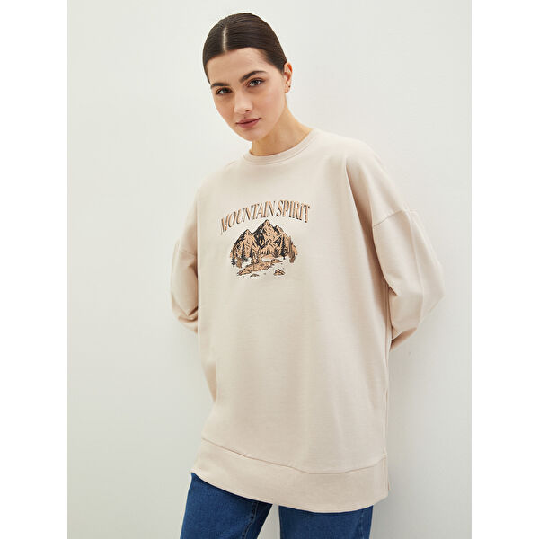 Bisiklet Yaka Baskılı Uzun Kollu Kadın Tunik