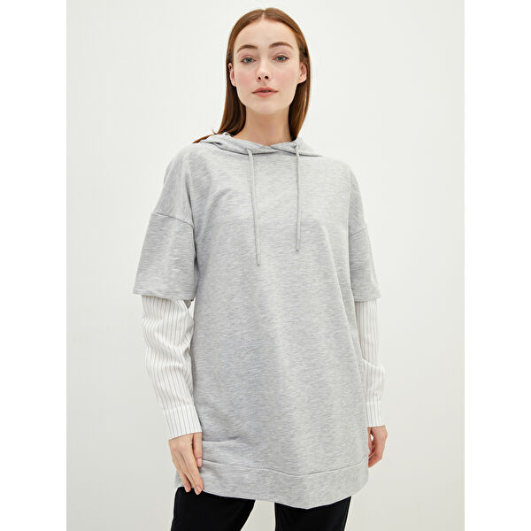 Kapüşonlu Çizgili Uzun Kollu Kadın Tunik Kapüşonlu Çizgili Uzun Kollu Kadın Tunik