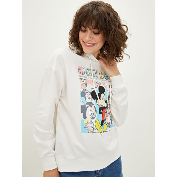 Kapüşonlu Mickey Mouse Baskılı Uzun Kollu Kadın Sweatshirt Kapüşonlu Mickey Mouse Baskılı Uzun Kollu Kadın Sweatshirt