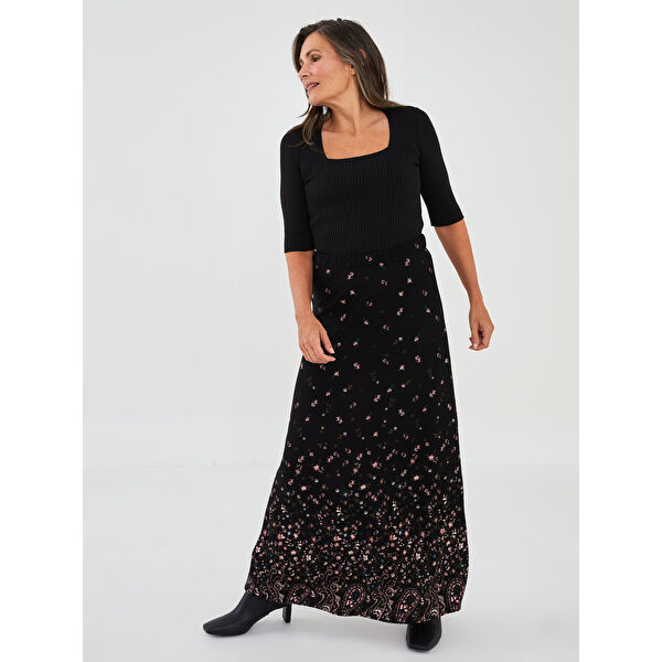 Beli Lastikli Desenli A Kesim Kadın Etek