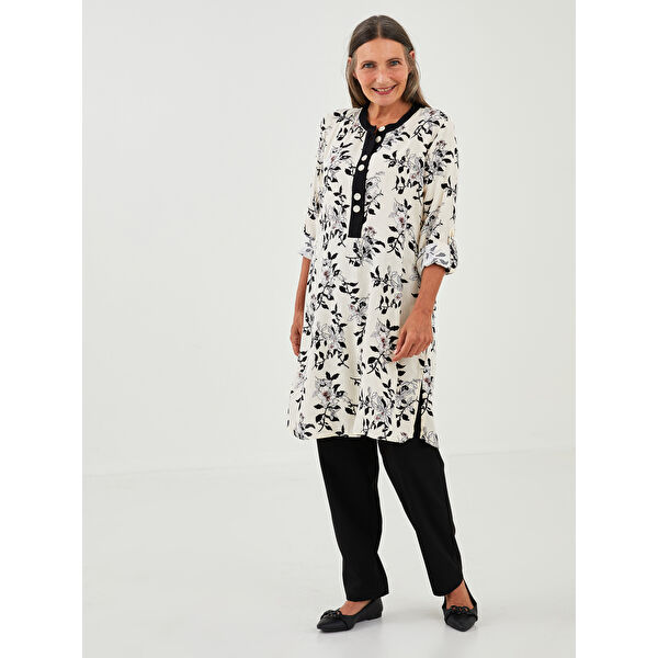 Hakim Yaka Desenli Uzun Kollu Viskon Kadın Tunik Hakim Yaka Desenli Uzun Kollu Viskon Kadın Tunik