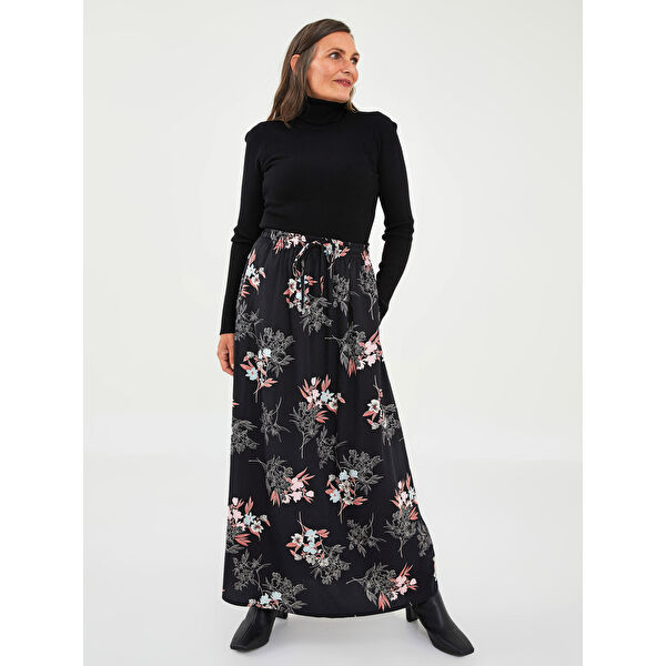 Beli Lastikli Çiçekli A Kesim Viskon Kadın Etek Beli Lastikli Çiçekli A Kesim Viskon Kadın Etek