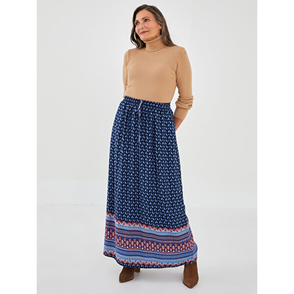 Beli Lastikli Çiçekli A Kesim Viskon Kadın Etek Beli Lastikli Çiçekli A Kesim Viskon Kadın Etek