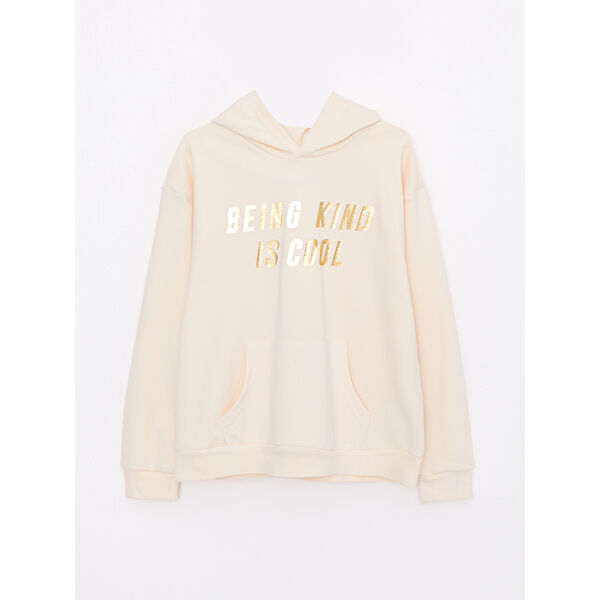 Kapüşonlu Baskılı Uzun Kollu Kız Çocuk Sweatshirt