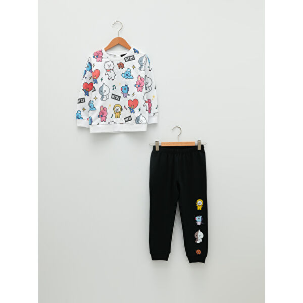 Bisiklet Yaka BT21 Baskılı Uzun Kollu Kız Çocuk Pijama Takımı