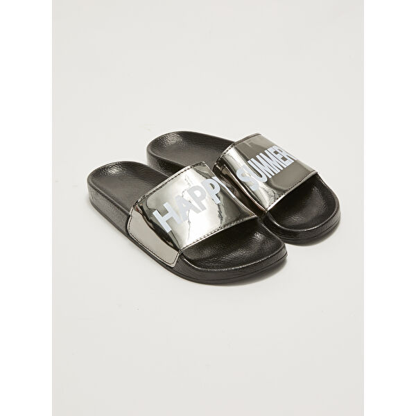 Slogan Baskılı Tek Bantlı Kadın Terlik