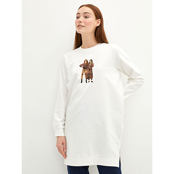 Bisiklet Yaka Pul Payet Nakışlı Uzun Kollu Kadın Tunik