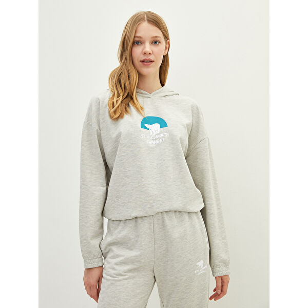 LCW GREEN Kapüşonlu Baskılı Uzun Kollu Kadın Sweatshirt