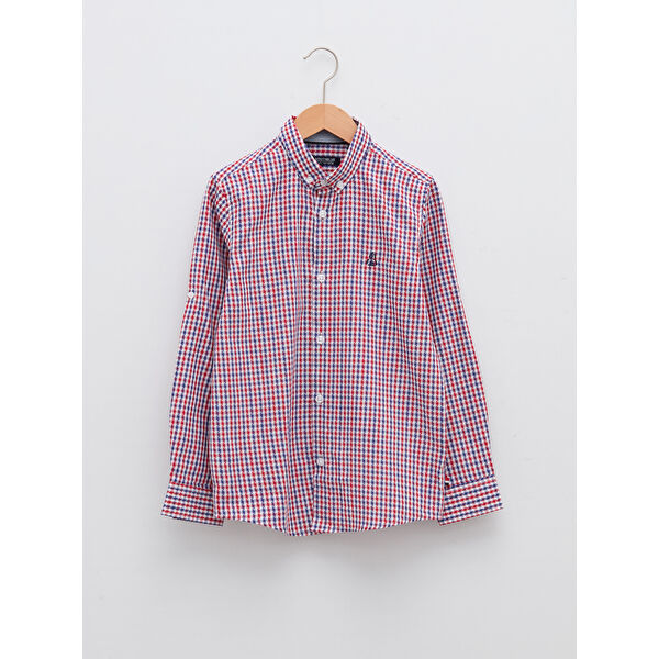 Kazayağı Desenli Uzun Kollu Pamuklu Erkek Çocuk Gömlek