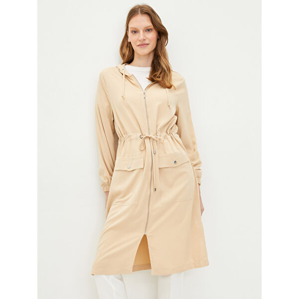 Kapüşonlu Düz Uzun Kollu Cep Detaylı Viskon Kadın Ceket Kapüşonlu Düz Uzun Kollu Cep Detaylı Viskon Kadın Ceket