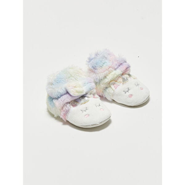 Nakış Detaylı Renkli Cırt Cırtlı Yürüme Öncesi Kız Bebek Ev Ayakkabısı