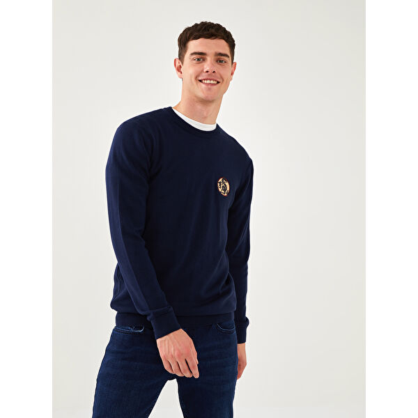 Bisiklet Yaka Uzun Baskılı Kollu Erkek Triko Kazak Bisiklet Yaka Uzun Baskılı Kollu Erkek Triko Kazak