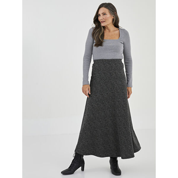 Beli Lastikli Desenli Kadın Kloş Etek