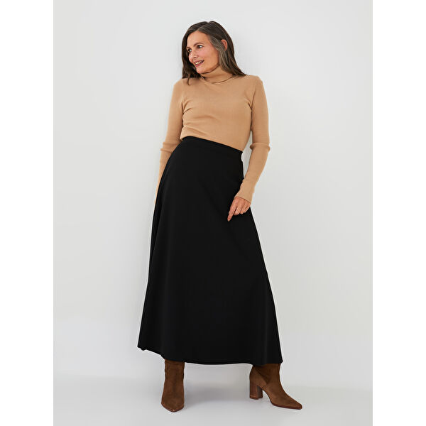 Beli Lastikli Düz Ponte Kumaş Kadın Kloş Etek