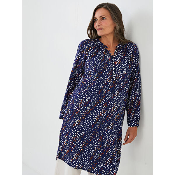 Hakim Yaka Desenli Uzun Kollu Viskon Kadın Tunik