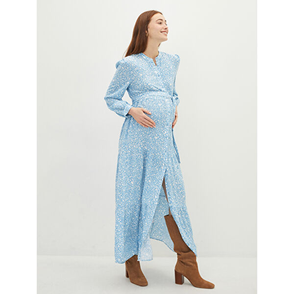 Bisiklet Yaka Desenli Beli Kuşaklı Uzun Kollu Emzirme Özellikli Viskon Kadın Elbise Bisiklet Yaka Desenli Beli Kuşaklı Uzun Kollu Emzirme Özellikli Viskon Kadın Elbise