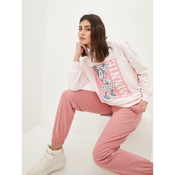 Bisiklet Yaka Minnie Mouse Baskılı Uzun Kollu Kadın Sweatshirt Bisiklet Yaka Minnie Mouse Baskılı Uzun Kollu Kadın Sweatshirt