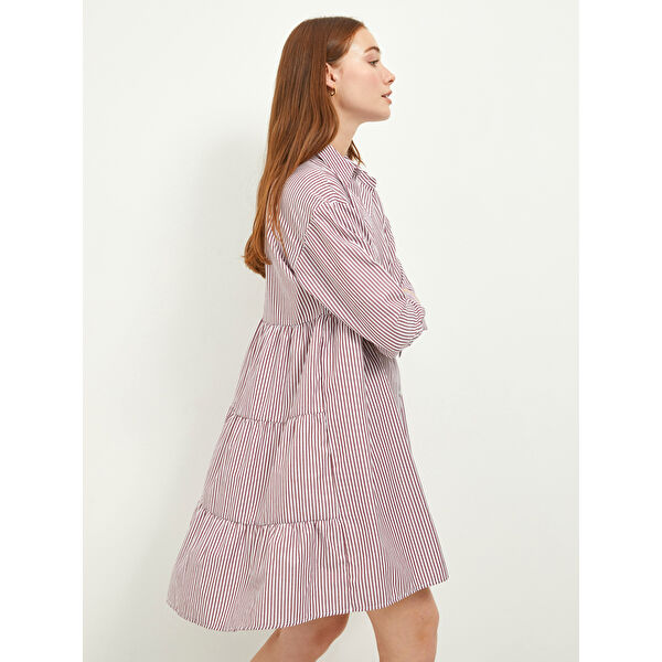 Gömlek Yaka Çizgili Uzun Kollu Kadın Elbise Gömlek Yaka Çizgili Uzun Kollu Kadın Elbise