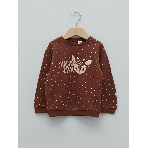 Bisiklet Yaka Uzun Kollu Baskılı Kız Bebek Sweatshirt