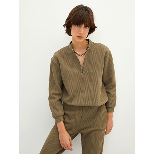 Hakim Yaka Kapitone Desenli Uzun Kollu Kadın Sweatshirt Hakim Yaka Kapitone Desenli Uzun Kollu Kadın Sweatshirt